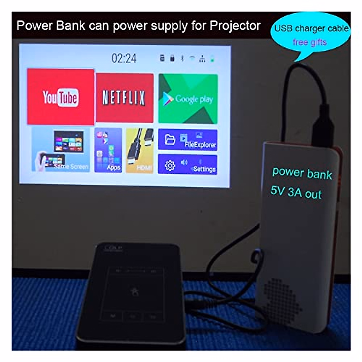 T18 (2G+32G) Android 7.1.2 Smart Projector Mini DLP Projector Support AC3 HD 1080P Video Beamer BT4.1 Airplay DLNA ( Color : 2G 32G and Mouse )
