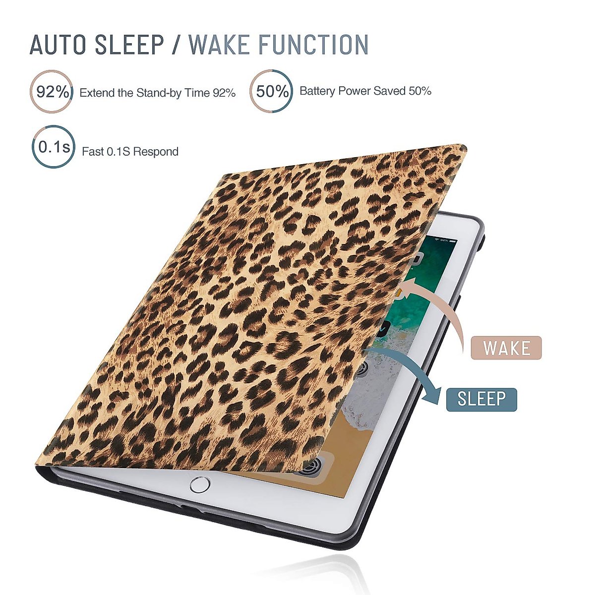 iPad 9th Generation Case, iPad 8th Generation Case, iPad 7th Generation Case, iPad 10.2 Case for Girls Women, iPad Case 9th Generation Adjustable Multi Viewing Stand Auto Wake/Sleep, Leopard
