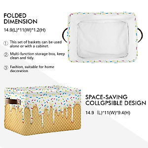 xigua Ice Cream Cone Rectangular Storage Bin Canvas Square Storage Basket with Handles for Home,Office,Books,Nursery,Kid's Toys,Closet & Laundry,Gift Basket…