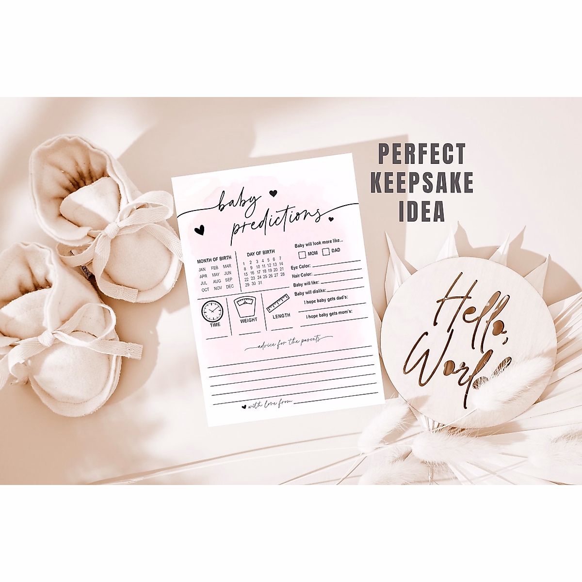 Your Main Event Prints 50 Baby Predictions Cards - Minimalist - Baby Shower Game, New Mom & Dad Card, New Parent Message Advice Book, Fun Party (Pink)