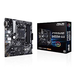ASUS Prime B450M-A II AMD AM4 (Ryzen 5000, 3rd/2nd/1st Gen Ryzen Micro ATX Motherboard (128GB DDR4, 4400 O.C.), NVMe, HDMI 2.0b/DVI/D-Sub, USB 3.2 Gen 2, BIOS Flashback, and Aura Sync)