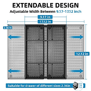 Marbrasse Expandable Desk Drawer Organizer, Mesh Drawer Organizer Tray with 10 Adjustable Compartments, Desk Organizers and Accessories, 5 Dividers Drawer for Office Supplies, Makeup & Vanity (Black)
