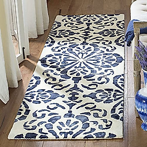 SAFAVIEH Dip Dye Collection 2'3" x 6' Ivory / Navy DDY719P Handmade Premium Wool Runner Rug
