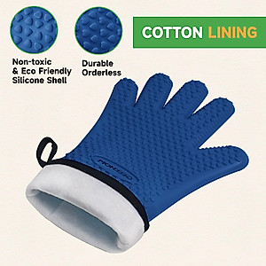 GEEKHOM Royal Blue BBQ Gloves, Heat Resistant Silicone Oven Mitts, Long Waterproof Non-Slip Pot Holder for Grilling, Cooking, Baking