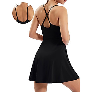 Ewedoos Tennis Dress Womens Athletic Dress Built in Shorts & Bra Adjustable Straps Workout Exercise Golf Summer Dress Black