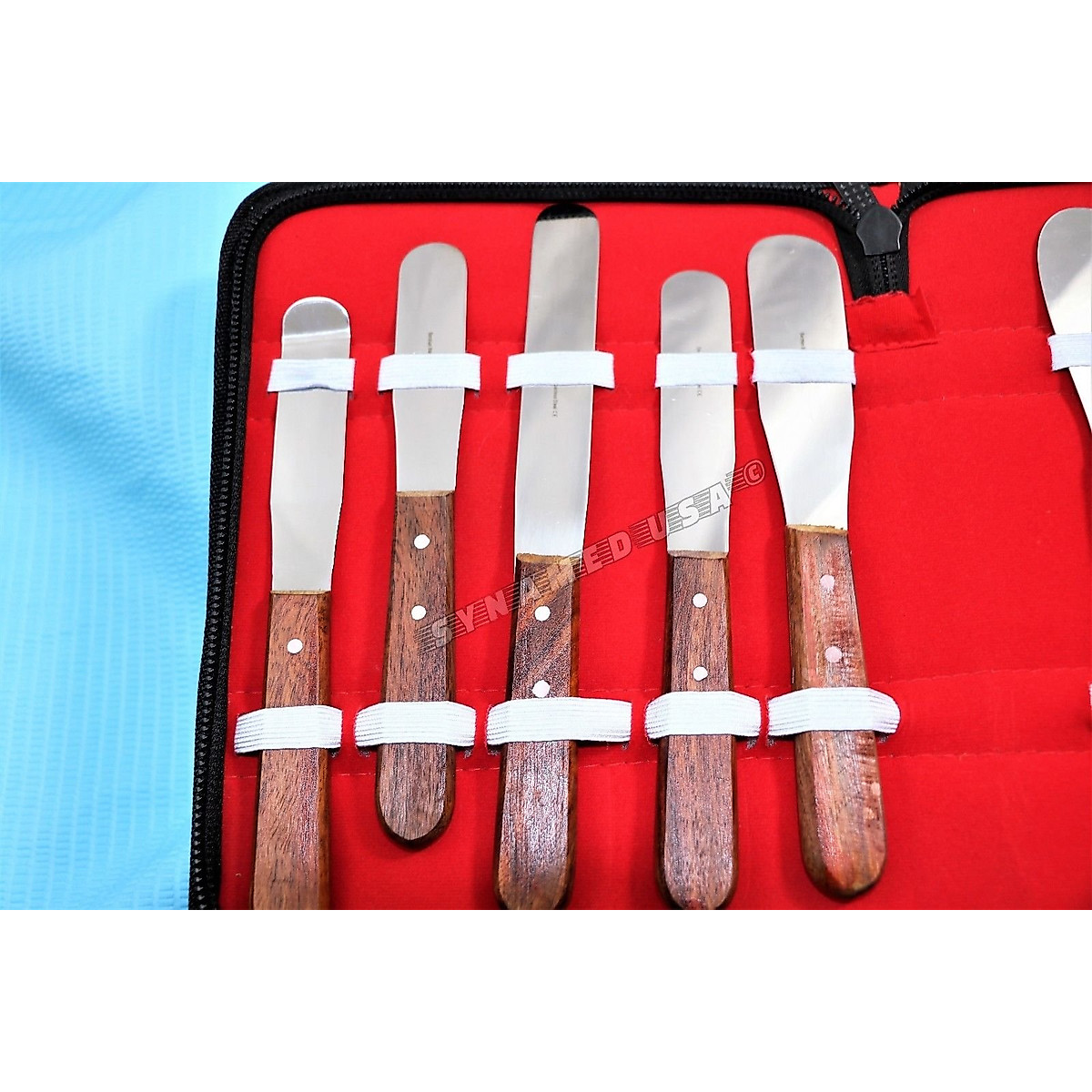 New Premium Grade Stainless Steel Set of 9 Pieces Dental Mixing Spatula Plastic Alignate Mixing-Wooden Handle