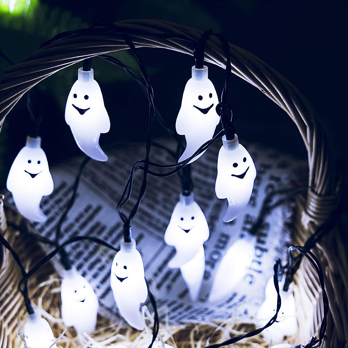 Qunlight Solar String Lights, Halloween Decoration Lights,8 Modes 2PACK 20ft 30 LED Waterproof Outdoor Decorative Ghost Fairy Lights for Patio, Garden, Gate, Yard, Halloween Christmas Decoration