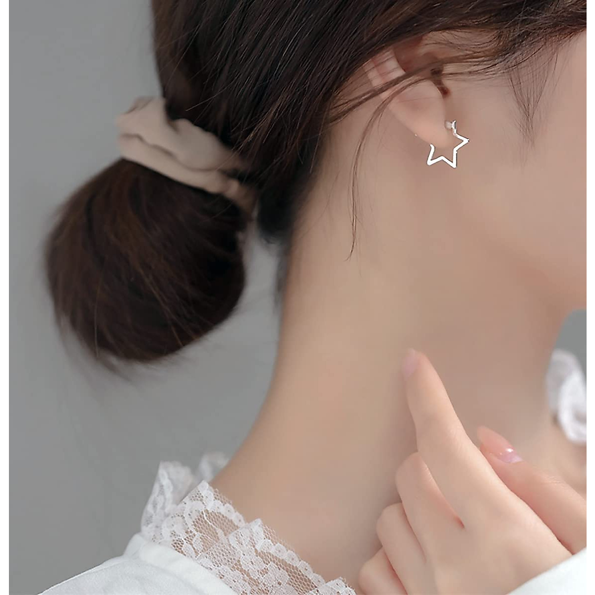 Reffeer Solid 925 Sterling Silver Minimalist Hoop Earrings Cute for Women Teen Girls Star Huggie Earrings Hoop (A-Silver)