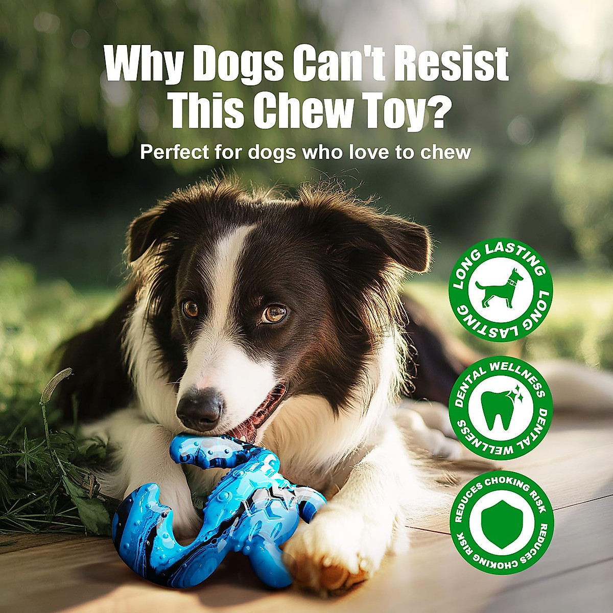 Ouilter Dog Toys for Aggressive Chewers, Dog Toys for Medium Large Dogs, Tough Nylon Dog Chew Toys with Bacon Flavor, Chew Toys for Aggressive Chewers, Blue