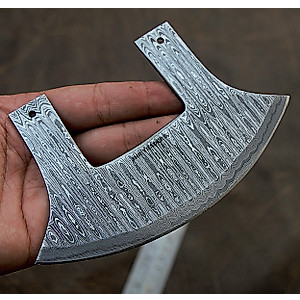 JNR Traders Damascus Ulu Knife Blanks for Knife Making Supplies Diy Full Tang 5.5 Inch Thin Ultra Sharp Cresent Blade Alaskan Ulu Knife Blade Blank 3775