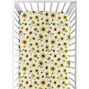 Sweet Jojo Designs Sunflower Girl Jersey Stretch Knit Baby Fitted Crib Sheet for Soft Toddler Bed Nursery - Yellow and Green Farmhouse Floral Watercolor Flower