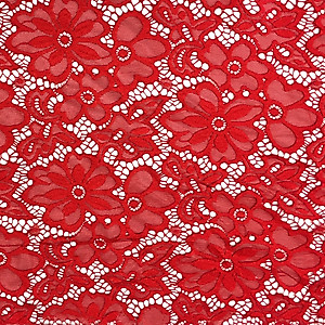 Stretch Lace Fabric Embroidered Poly Spandex French Floral Florence 58" Wide by The Yard (Red)