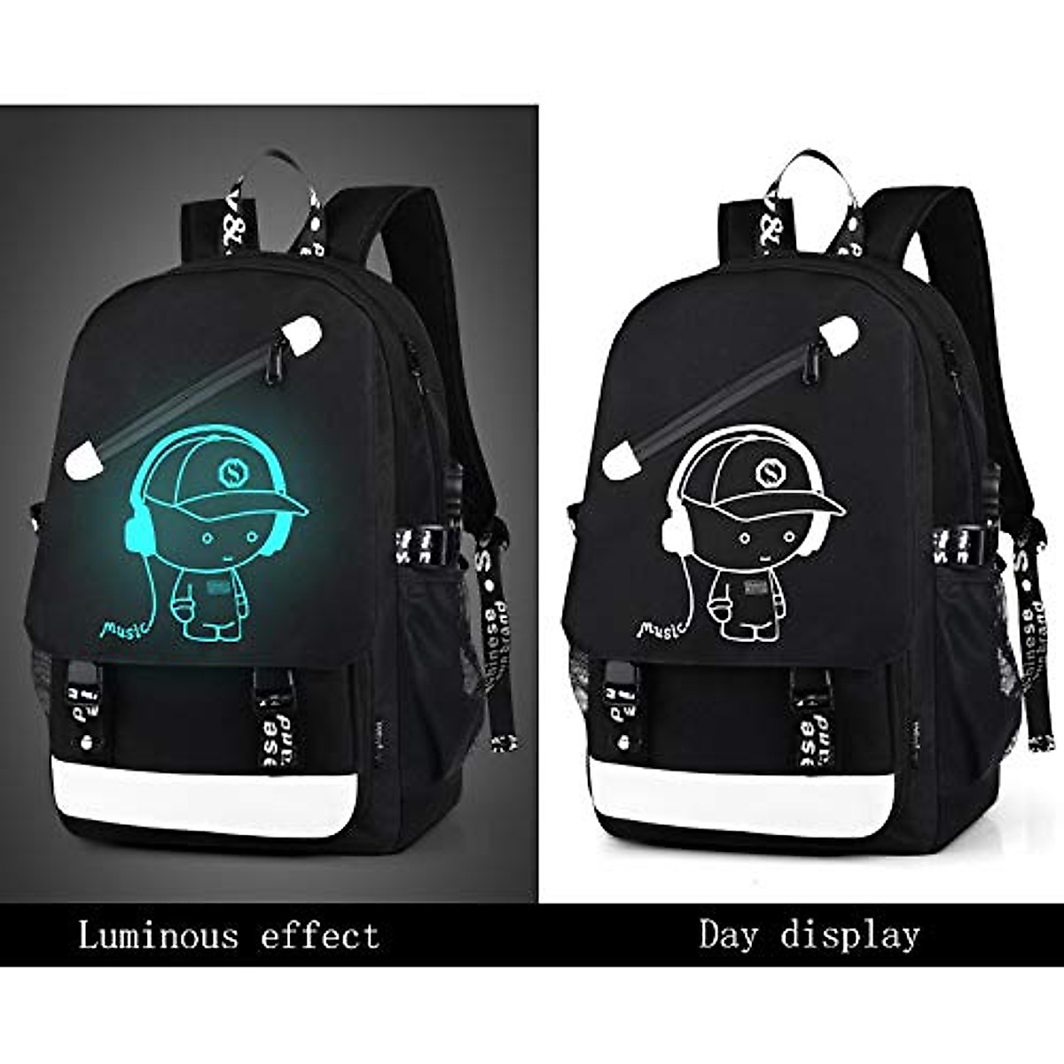Anime Luminous Backpacks for Boys ,Lumcissy 15.6'' Laptop Backpack with USB Charging Port with USB Charging Port and Anti-theft Lock,Unisex Fashion Black Daypack,Travel Laptop Backpack