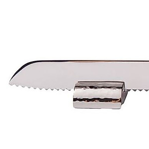 Bread Challah Knife and Stand Hammered Metal Handle with Colored Rings by Yair Emanuel (Blue Rings)