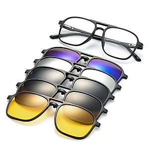 JIM HALO Magnetic 5 Pcs Polarized Aviator Clip-on Sunglasses for Women Men Classic 70s Vintage Trendy Square Aviators with Spring Hinge