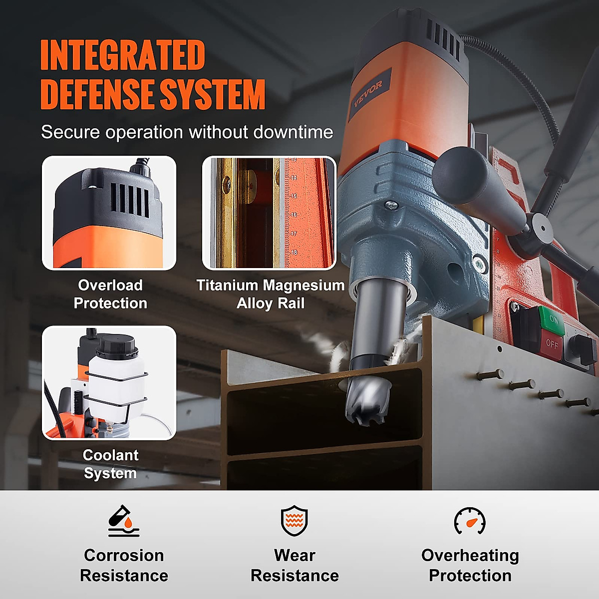 VEVOR Magnetic Drill, 1400W 2" Boring Diameter, 2922lbf/13000N Portable Electric Mag Drill Press with Variable Speed, 810 RPM Drilling Machine for any Surface Home Improvement Industry Railway