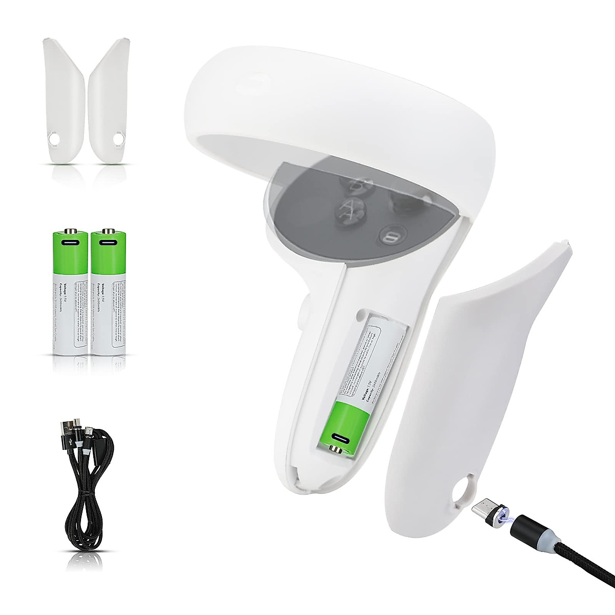 HiBloks Magnetic Controllers Charging for Oculus Quest 2, Charging Dock Replacement Parts Kit for Oculus Quest 2 Accessories with 2 Rechergeable Batteries, Battery Cover and USB-C Charger Cable