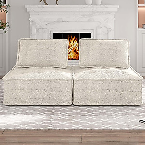 Mjkone 2PCS Modular Floor Loveseat Sofa, Armless Free Combination Comfy Couch with Removable Backrest, Versatile Sectional Sofa for Living Room, Apartment & Office, Space-Saving Design-Beige