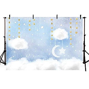 MEHOFOTO Blue and White Cloud Photo Studio Backdrop Props Prince Birthday Boy Baby Shower Party Decorations Hanging Gold Stars Twinkle Twinkle Little Stars Photography Background Banner 7x5ft