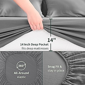 CHUN YI Bed Sheets Twin Size, 3 Piece Sheet Set, Fitted Sheet and Pillowcase Set, Twin Sheets Deep Pocket, Super Soft Breathable Cooling Sheets Hotel Luxury Sheets Easy Care (Grey)