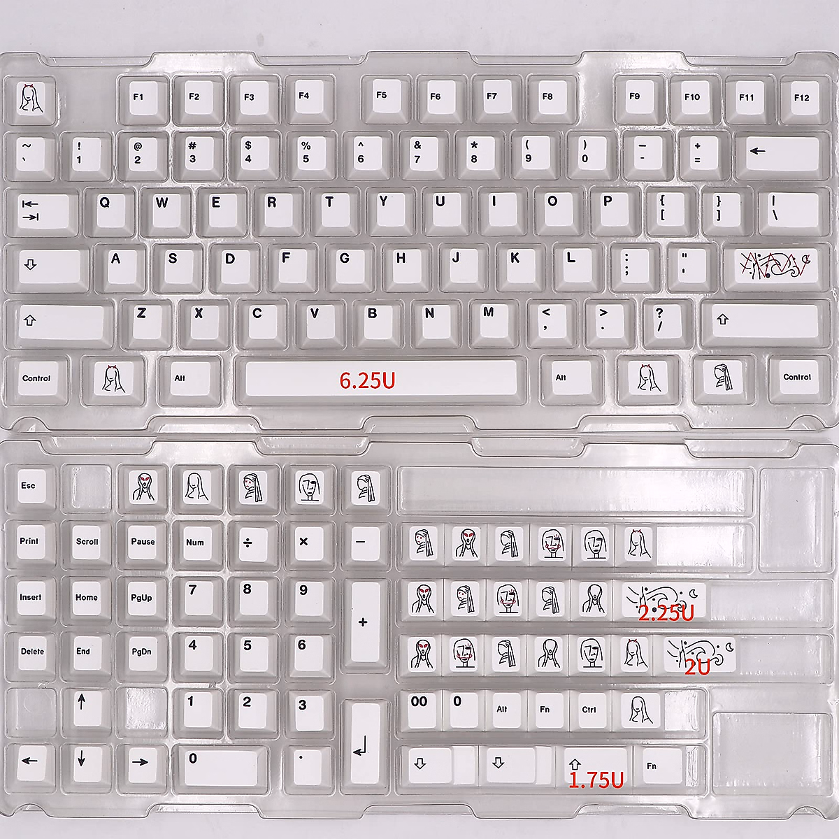 BGKYPRO Drawing Board Theme Keycaps-Thermal Sublimation PBT Keycap Set, for Mechanical Keyboards, Full 135 Key Set, Cherry Profile, English (US) Layout- White