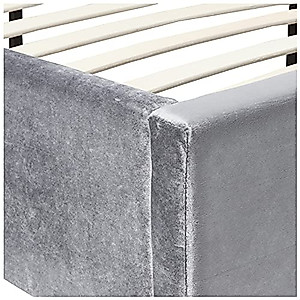 Meridian Furniture Lexi Collection Modern | Contemporary Velvet Upholstered Bed with Deep Tufting, Polished Chrome Stainless Steel Frame and Legs, Queen, Grey