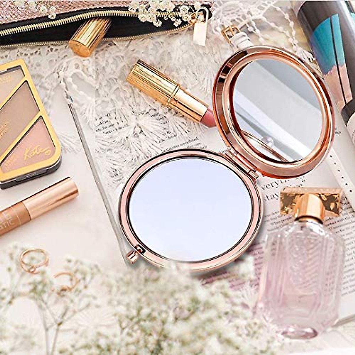 SFHMTL 40th Birthday Gift for Mom Stainless Steel Portable Compact Makeup Mirror Behind You All Your Memories Presents with Gift Box Engraved Cosmetic Mirror for Aunt Wife Coworker Rose Gold