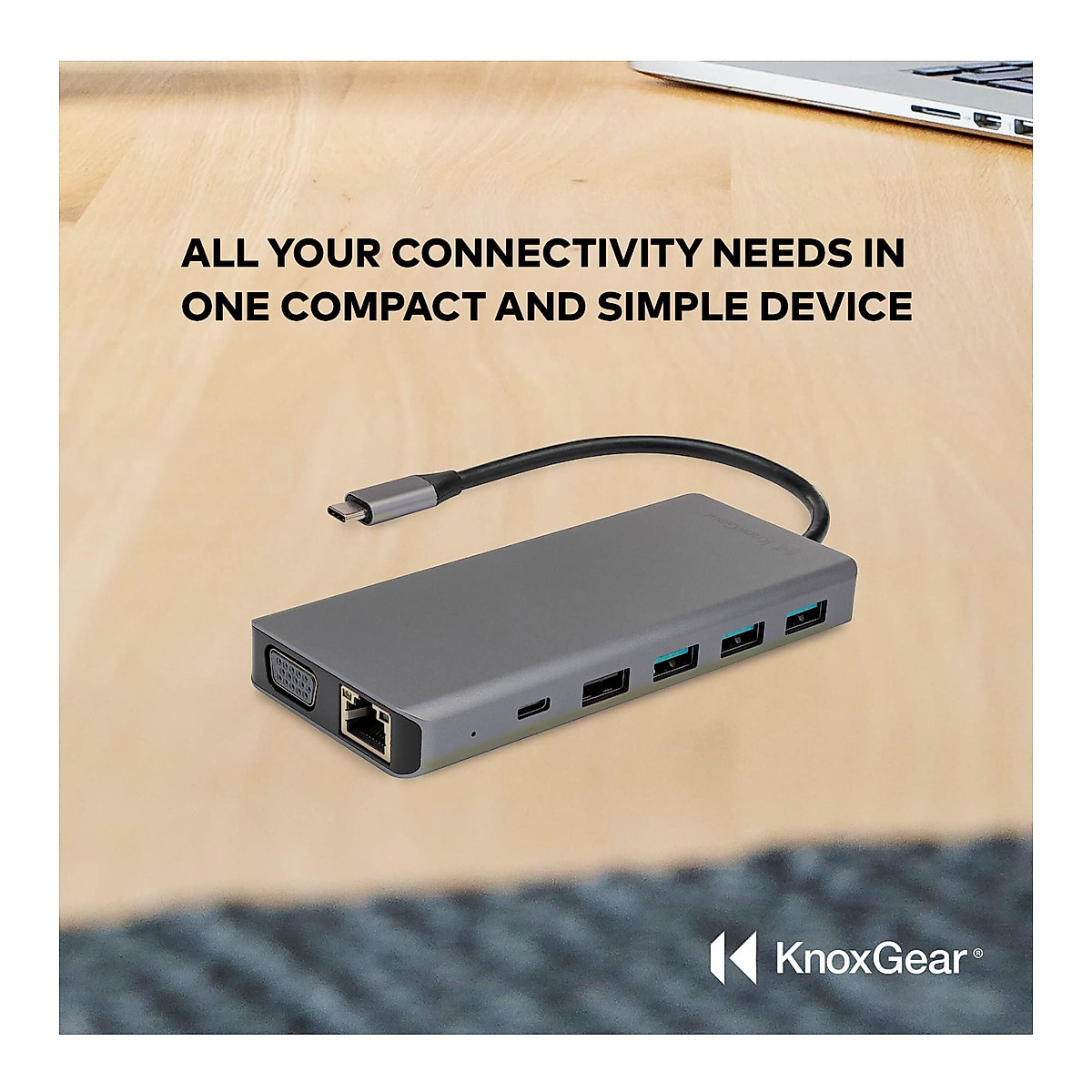 Knox Gear Kernel 13-in-1 USB-C Power Delivery Charging Port Hub, USB C Hub, 2 HDMI Ports, SD and MicroSD Card Slots, Data Transfer Rate of 5 Gbps, Multiport Adapter Compatible with Mac and PC Devices