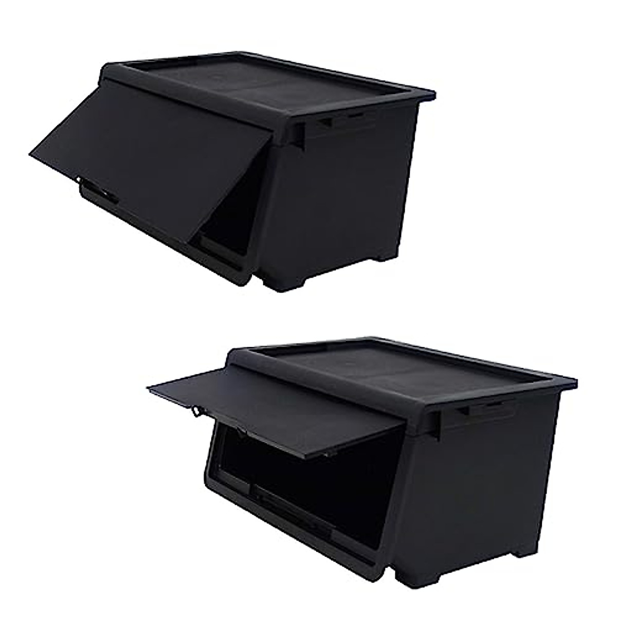 ASTAGE flip top storage bin lockable box plastic storage box with retractable lid modular stackable box storage organization - Large 2 Pack Black