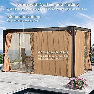 PURPLE LEAF Outdoor Louvered Pergola 10' × 13' Patio Hardtop Gazebo Sun Shade Shelter Outside Canopy with Metal Adjustable Roof for Beach Deck Backyard Garden, Curtains and Netting Included