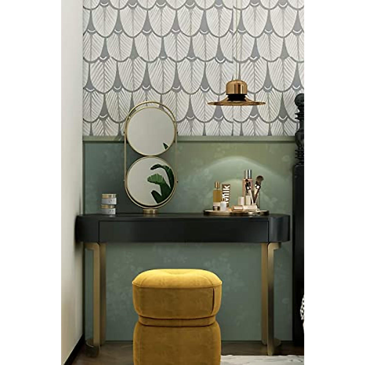 Dimoon 236"x17.7" Leaf Green Flower Thicken Advanced Texture Wallpaper Peel and Stick Green Leaf Floral Wallpaper Waterproof Contact Paper Grey Green Self Adhesive Wallpaper Removable Vinyl Roll