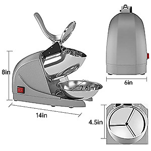OKF Ice Shaver Prevent Splash Electric Three Blades Snow Cone Maker Stainless Steel Shaved Ice Machine 380W 220lbs/hr Home and Commercial Ice Crushers (Silver)