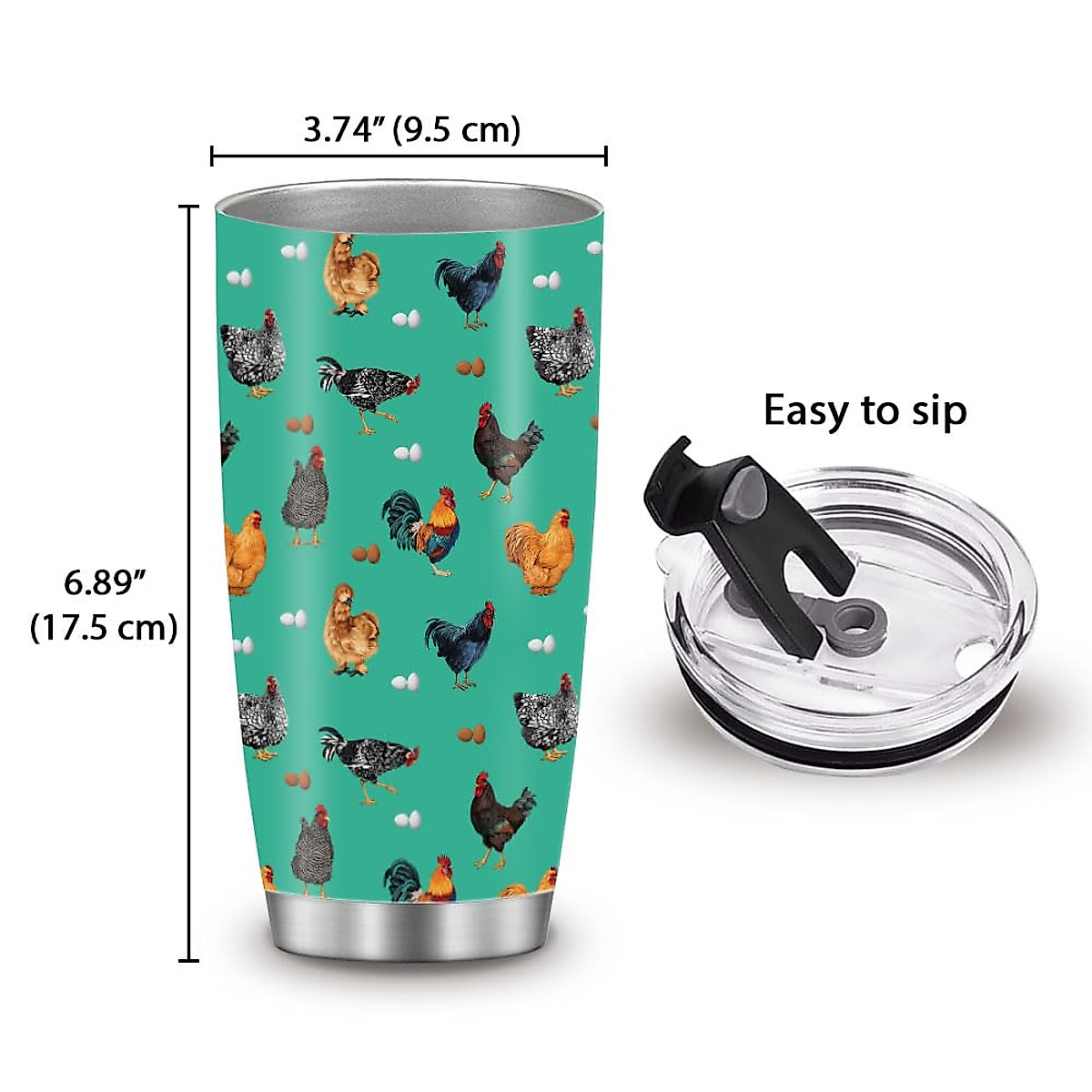 WIRESTER 20 OZ Stainless Steel Tumbler With Lid, Double Wall Vacuum Insulated Tumbler, Coffee Travel Mug Cup for Hot Cold Drinks - Chicken Pattern