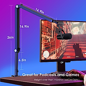 Mic Boom Arm Compatible with Shure SM7B, MV7, Blue Yeti Mic, HyperX QuadCast Mic, Rode Podmic and Most Podcast Microphones, Premium Microphone Arm Stand by YOUSHARES