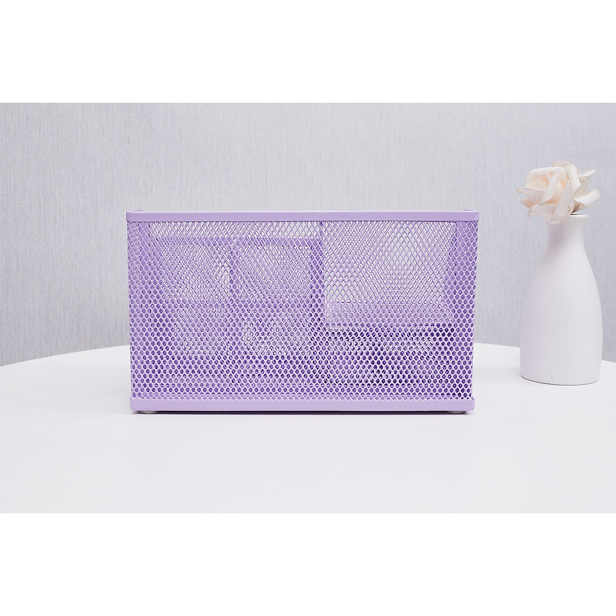 Annova Mesh Desk Organizer Office with 7 Compartments + Drawer/Desk Tidy Candy/Pen Holder/Multifunctional Organizer - Light Purple / Lavender