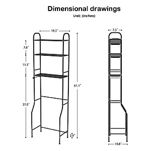 CAMOAT Over The Toilet Storage Shelf, Metallic Black 3-Tier Over Toilet Bathroom Organizer, Adjustable Foot Height with 4 Hooks 19.3" Wide Toilet Shelf Rack