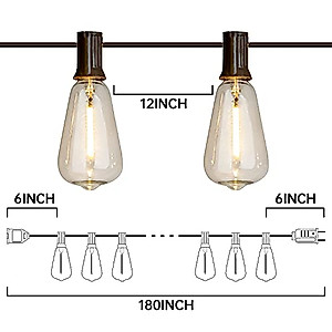 Vanthylit Outdoor String Light 15FT Patio String Lights with LED Filament Bulb Waterproof Lights Retro Vintage Edison Bulbs for Backyard Patio Bistro Party Garden Connectable