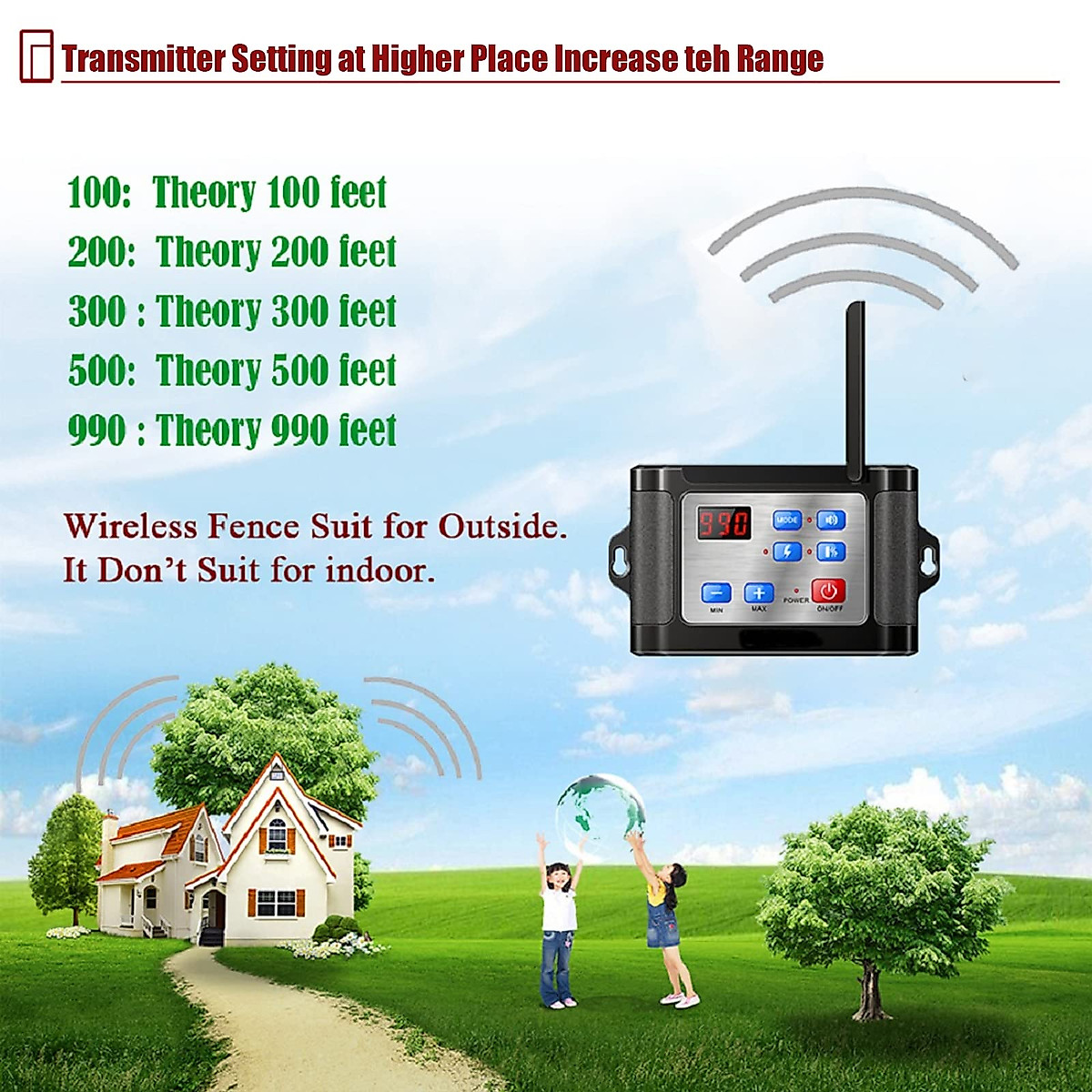 HEXIEDEN Wireless Electric Dog Fence,Pet Boundary Containment System,Safe Effective Vibrate/Shock Dog Collar,Waterproof,Rechargeable,Adjustable Range,Harmless,for 1 2 3 Dogs,for3dogs