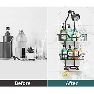 Singolas Shower Caddy Hanging, Over the Shower Head Caddy Organizer with 12 Hooks for Razor and Sponge, Anti-Swing, Rustproof Bathroom Organizers and Storage Hanging Shower Organizer Bathroom Shelves