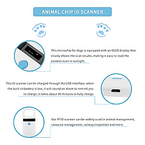 Gugxiom Pet Microchip Scanner, 134.2Khz/125Khz Pet Microchip Reader with OLED display, Low Battery Alarm Animal Chip ID Scanner for FDX B(ISO11784/11785) and EMID microchips