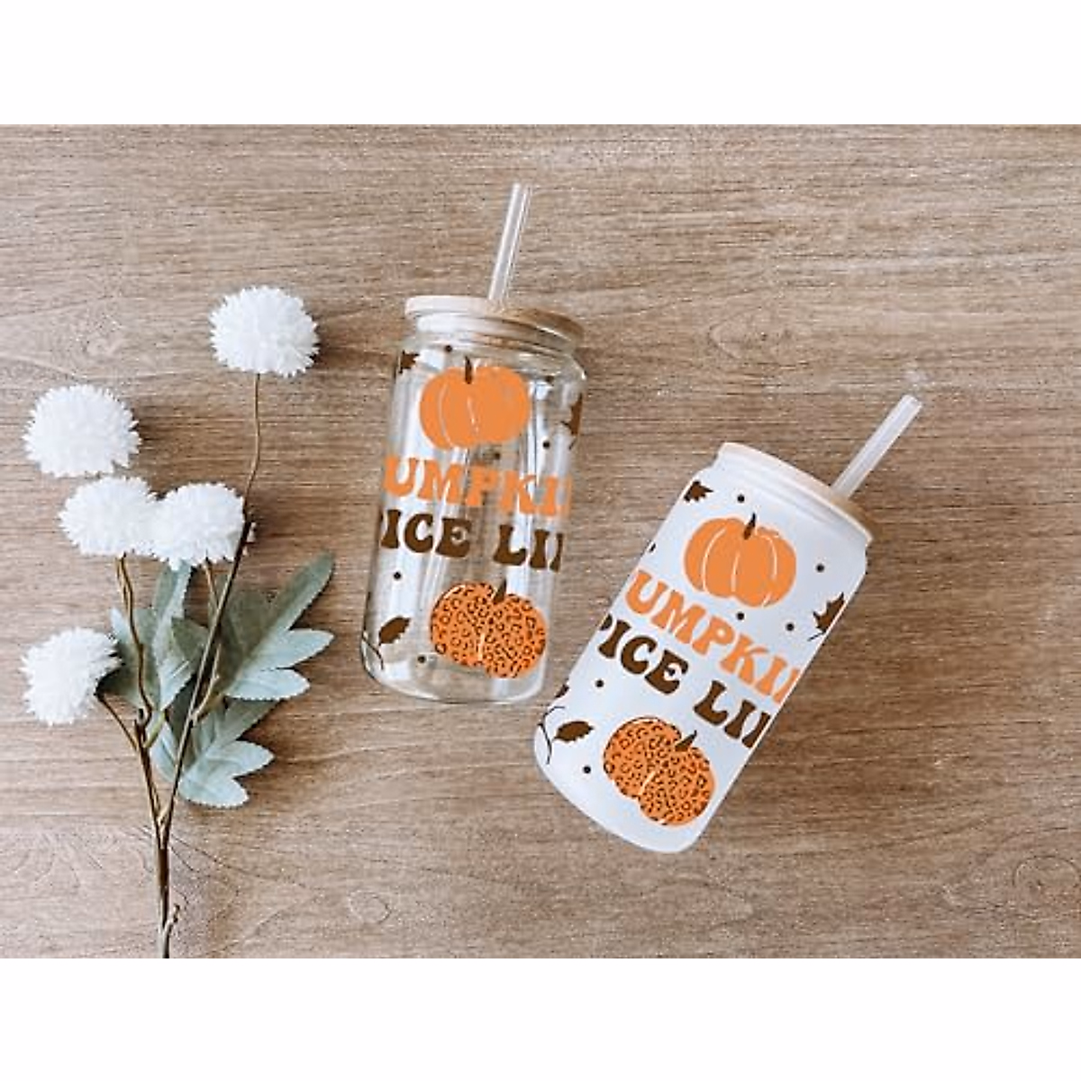 Pumpkin Spice Life 16oz Glass Cup with Bamboo Lid and Straw (Clear)