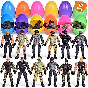 FUN LITTLE TOYS 12PCS Easter Egg with Army Men Realistic Army Ranger Action Figures, Easter Stocking Stuffers, Easter Basket Stuffers