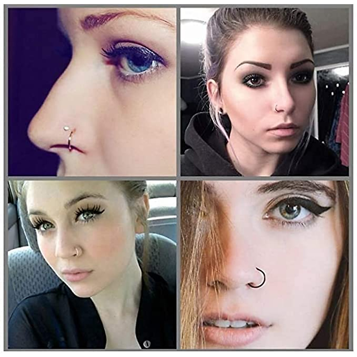 Doubyan Nose Rings Hoop 20 Gauge 8mm Nose Piercing Hoop Stainless Steel Surgical Steel Body Jewelry (20G-8mm, 9 Pcs - Black+Blue+Multicolor)