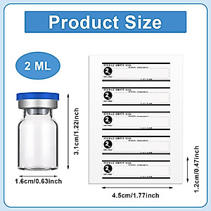 Threlaco 20 Sealed Sterile Empty Vials with Self Healing Injection Port Glass Penicillin Bottle with 20 Label Stickers (2ml)