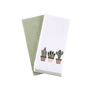 Hiera Home Kitchen Towels - Ultra Soft Cotton and Super Absorbent Dish Towels for Kitchen, Large Kitchen Towel 24x16 Inches, Natural Cotton Dish Towels Pack of 2 (Cactus)
