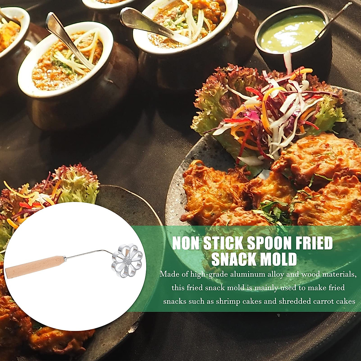 Swedish Rosette Aluminum Waffle Mold with Wooden Handle Creative Cake Printing Mold Frying Mold for Rosette Bunuelos Cookie (Flower Pattern)