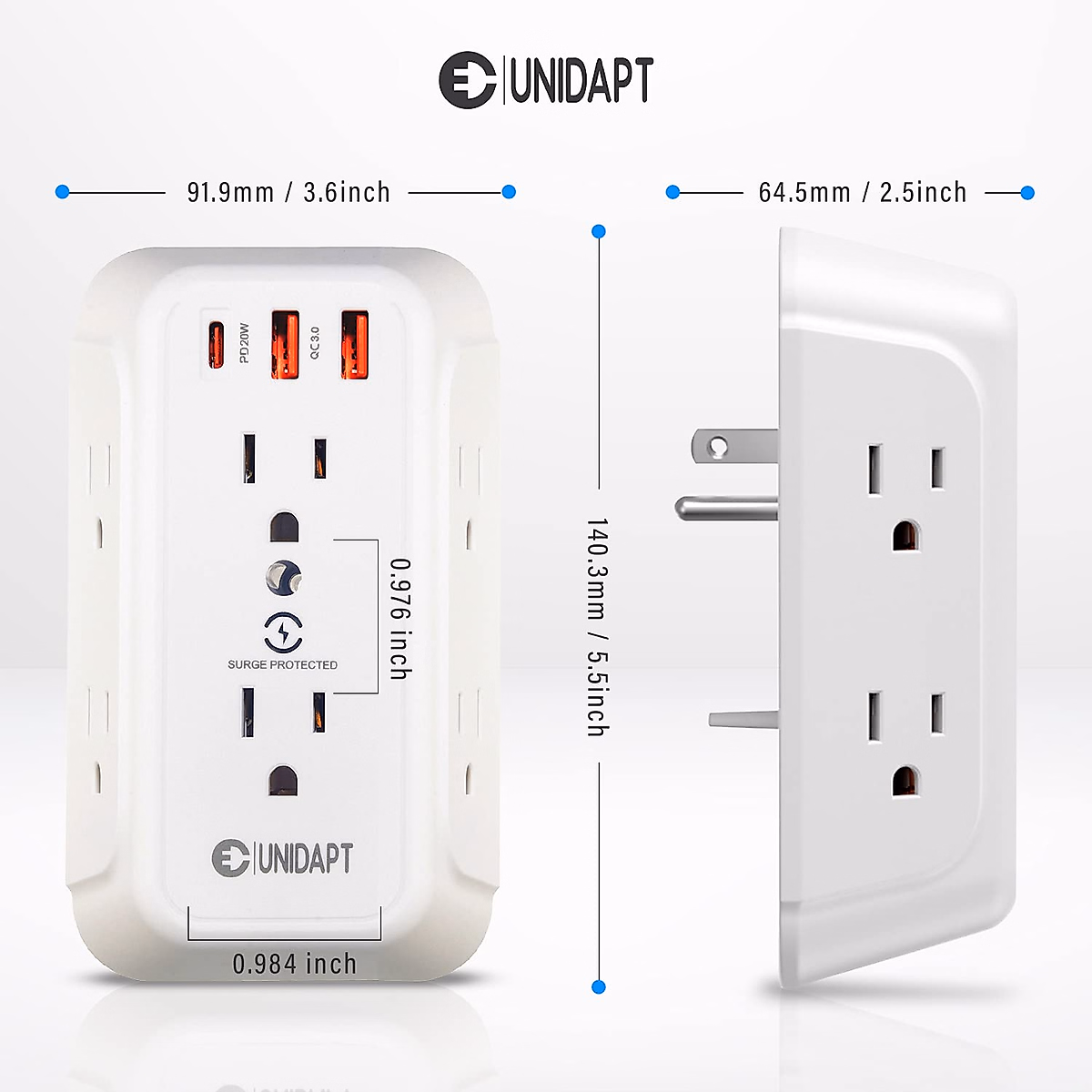 20W Multi Plug Surge Protector with USB | Unidapt Power Strip