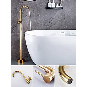 Akitbahome Freestanding Bathtub Faucet Tub Filler Faucet in Plating Gold,Floor Mount Single Handle Bathroom Shower