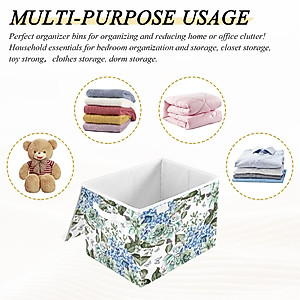 ALAZA Floral Flowers and Leaves Storage Bins with Lids,Fabric Storage Boxes Baskets Containers Organizers for Clothes and Books