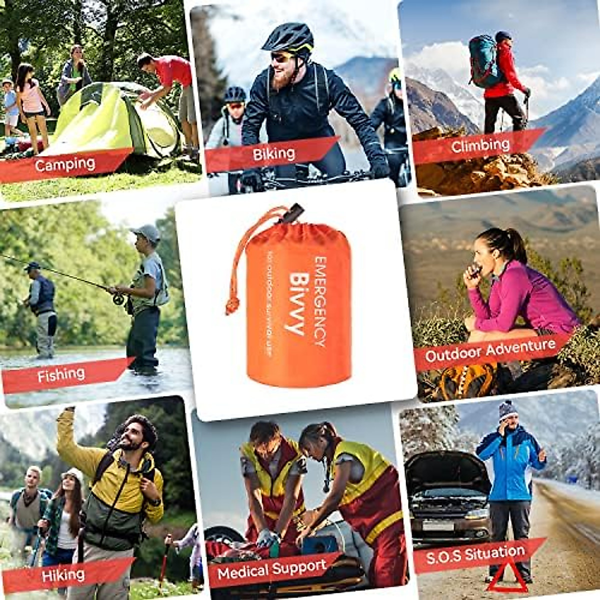 Esky Emergency Sleeping Bag, 2 Pack Survival Bag Portable Thermal Bivy Sack, Waterproof Lightweight Emergency Blanket Survival Gear with Compass and Whistle for Camping Hiking Outdoor Adventure